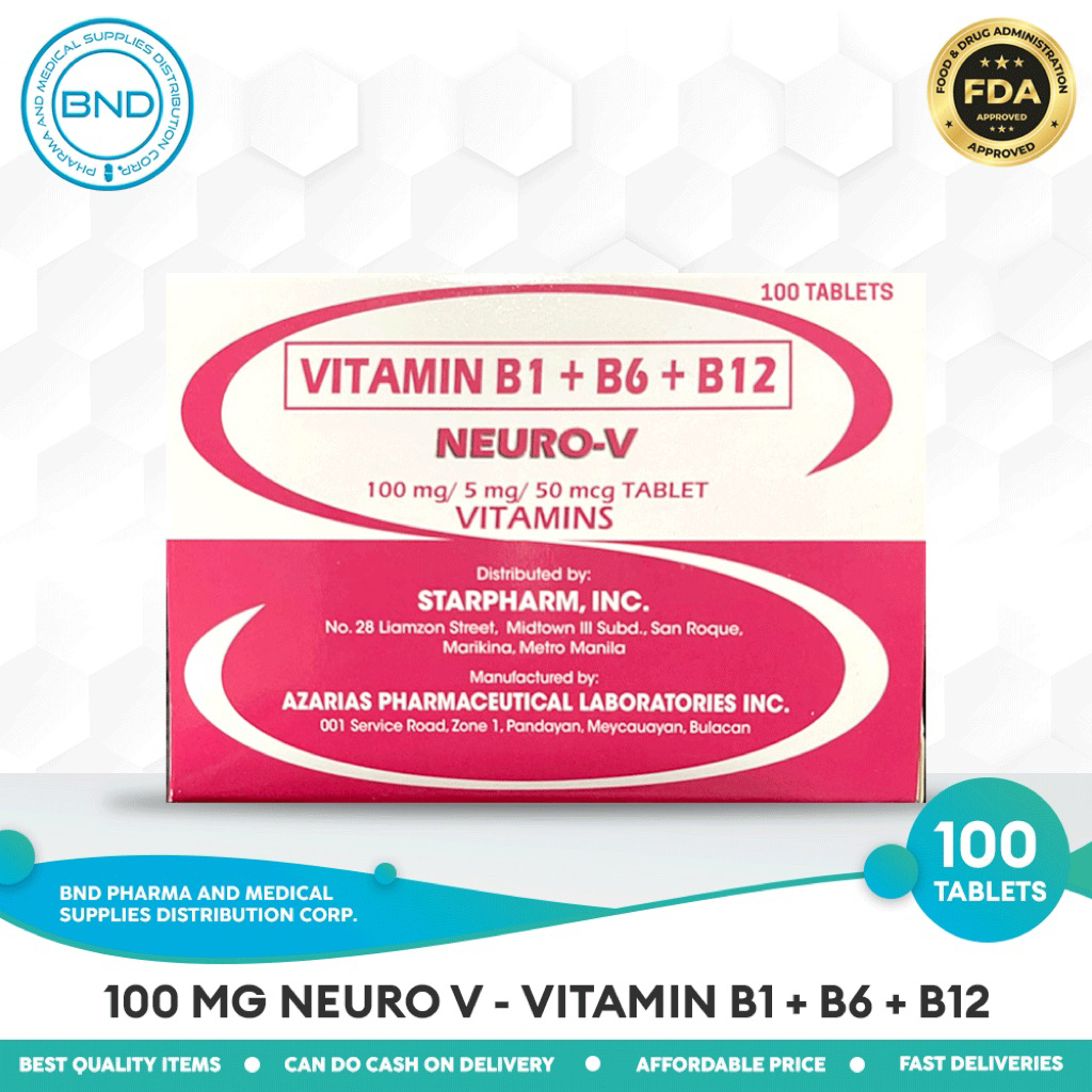 NEURO-V Vitamin B1+B6+B12 B-complex 100 Tablet FDA Approved ...