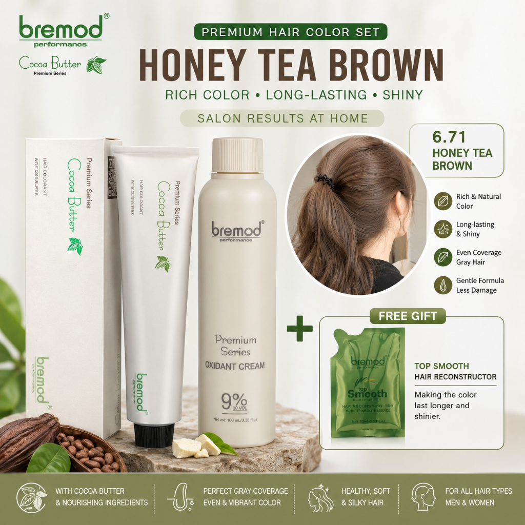 Bremod Premium Hair Color Honey Tea Brown 6.71 Hair Dye With Oxidizing ...