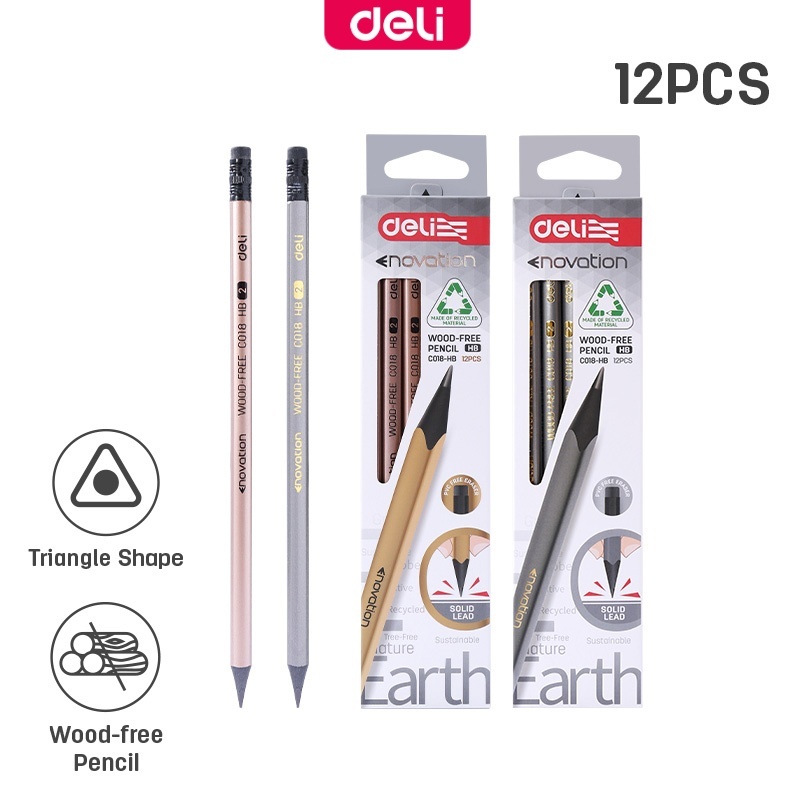 Deli EC018-HB Black Woodless Pencil (Mixed) (12 pieces/box) | Shopee ...