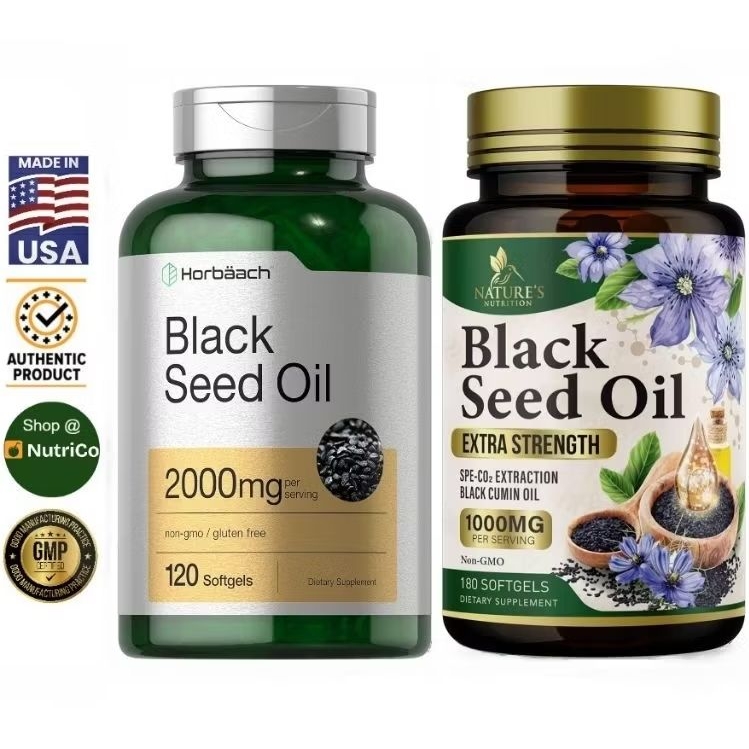 Black Seed Oil Cold Pressed 2000mg 120/180 Softgels | Horbaach | Nature ...