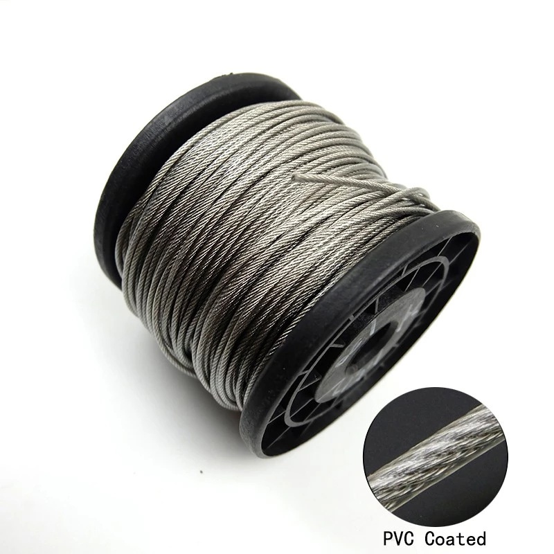 50M 304 Stainless Steel 3/4/5mm Steel PVC Coated Wire Rope Cable ...