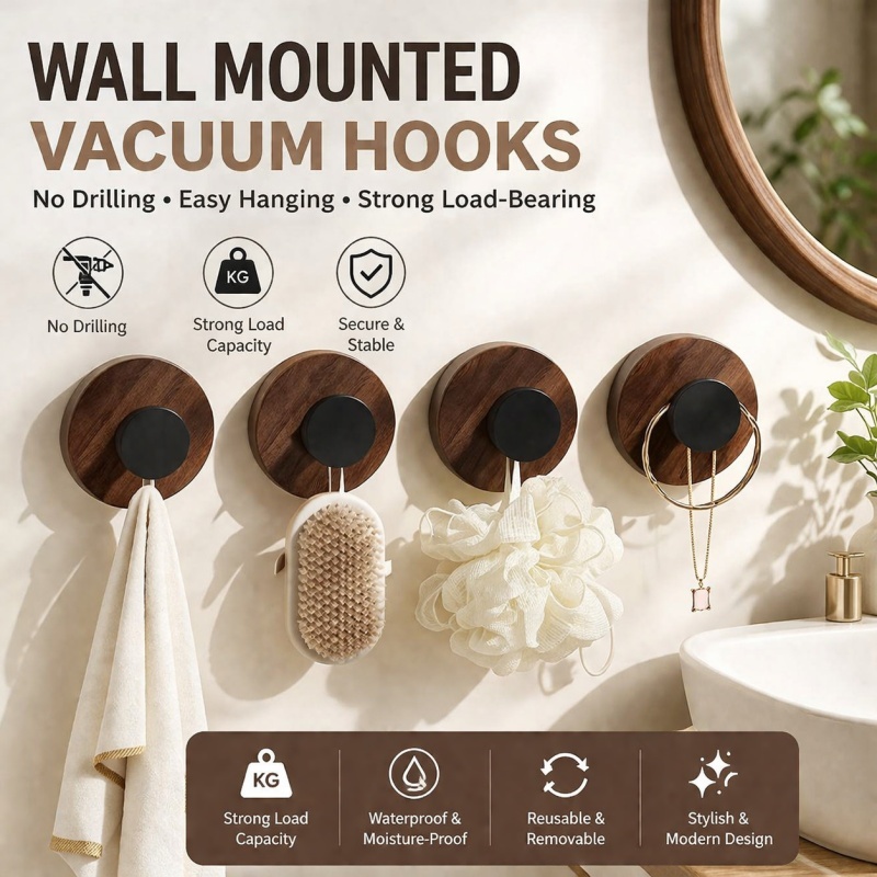 COD Suction Cup Hooks Keys Decor Hook Walnut Clothes Bags Towels Holder ...