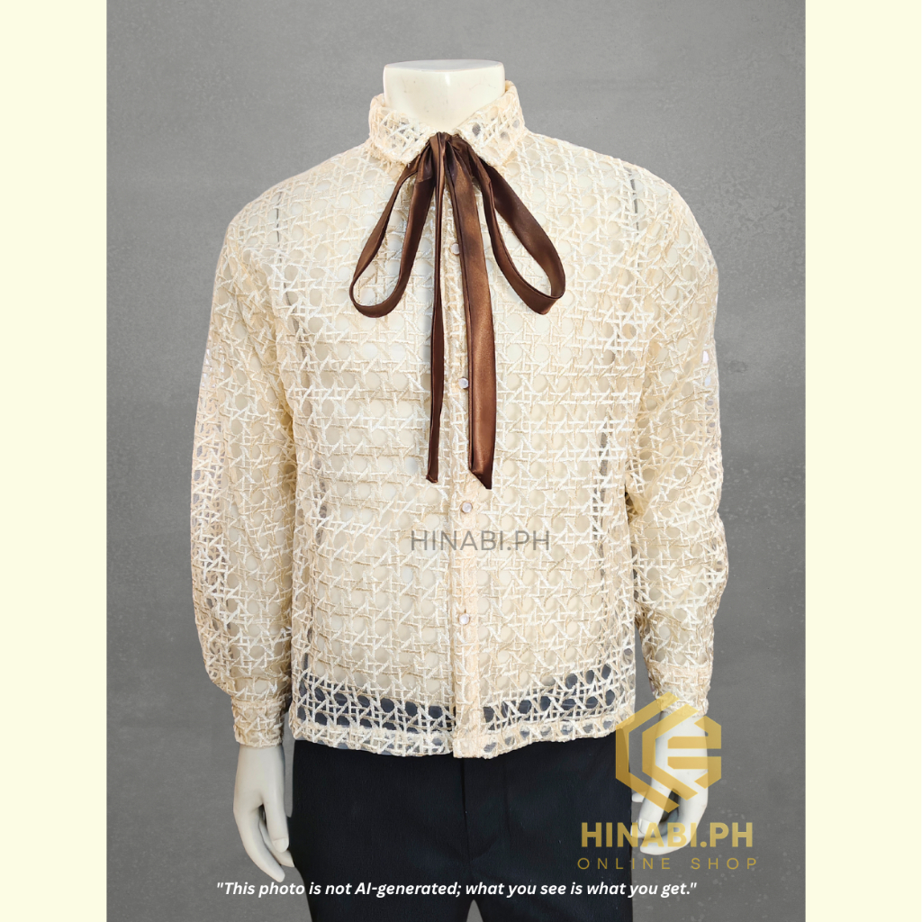 Premium Semi-Crop Long Sleeve Barong for Men, Solihiya Lace, No lining ...