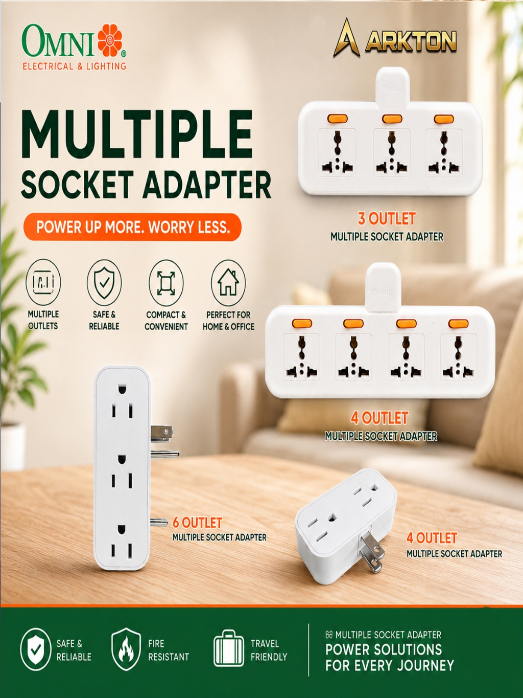 OMNI Multi Socket Adapter Universal Outlet Extender 3 4 6 Outlet Power ...