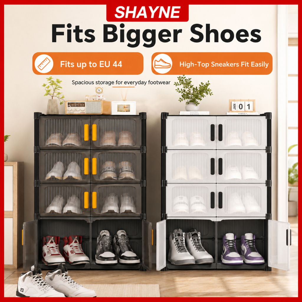 Double Door Shoe Rack Cabinet Dustproof Plastic Shoe Storage Organizer ...