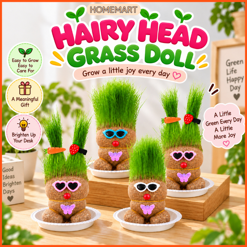 Set of 2 Grass Head Doll Growing Kit – Cute Plant Growing Toys for Kids ...