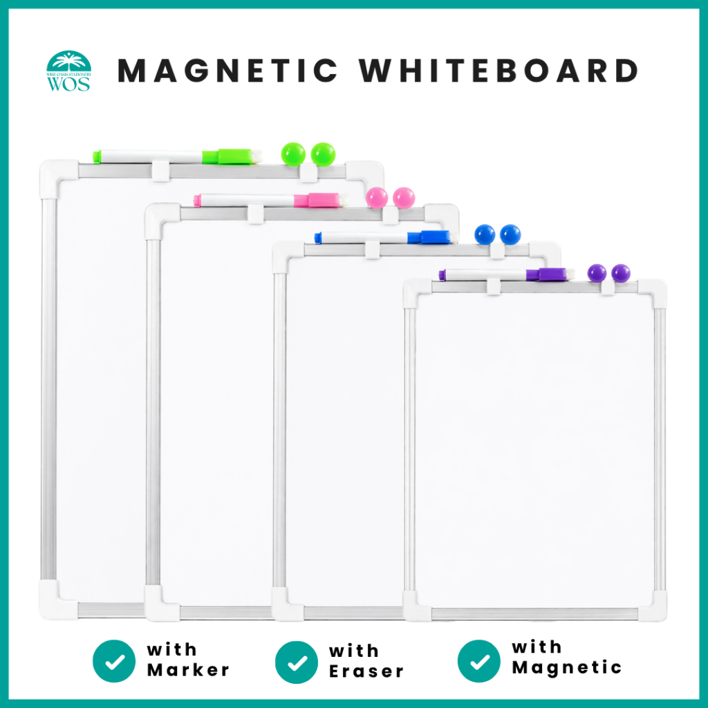 Magnetic Whiteboard with Black Marker & Magnets –wiseoasisstationery ...