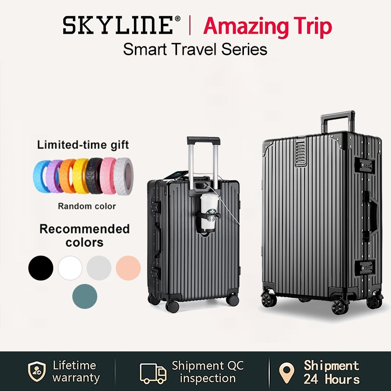 SKYLINE Aluminum Luggage with USB Port and Cup Holder Travel Bag ...