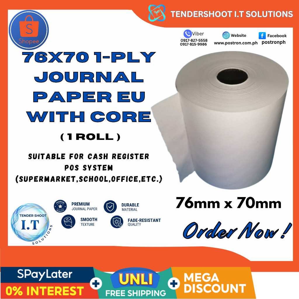 1 ROLL 76x70 Journal Paper 1-PLY EU Standard Imported | Shopee Philippines