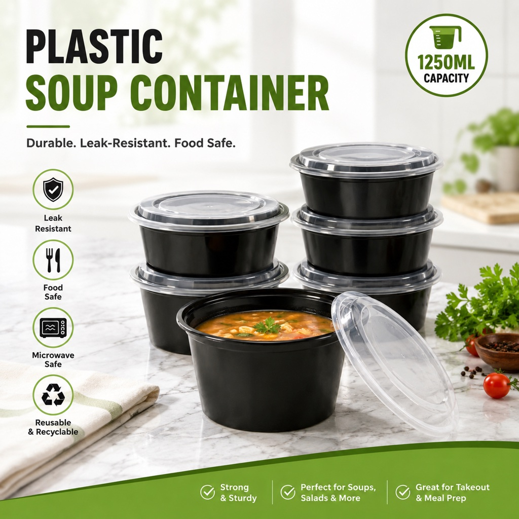 30pcs Round Ramen Soup Bowls With Lids 1250ml Plastic Soup Bowls With ...