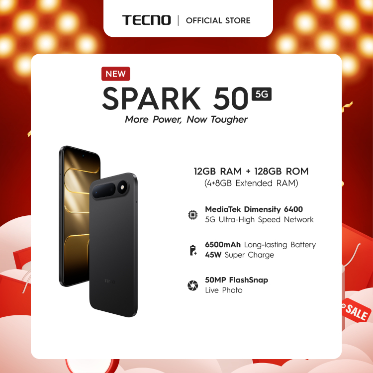 [NEW] TECNO Spark 50 5G 12GB (4+8)+128 | MTK D6400 5G | 6500mAh 45W ...