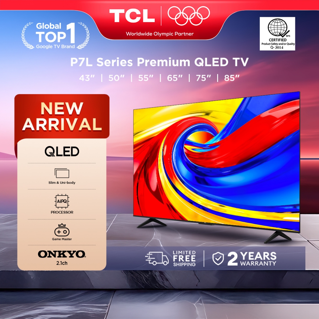 【NEW】TCL P7L QLED 4K Smart TV 43 50 55 65 75 85 Inch Slim Google TV ...