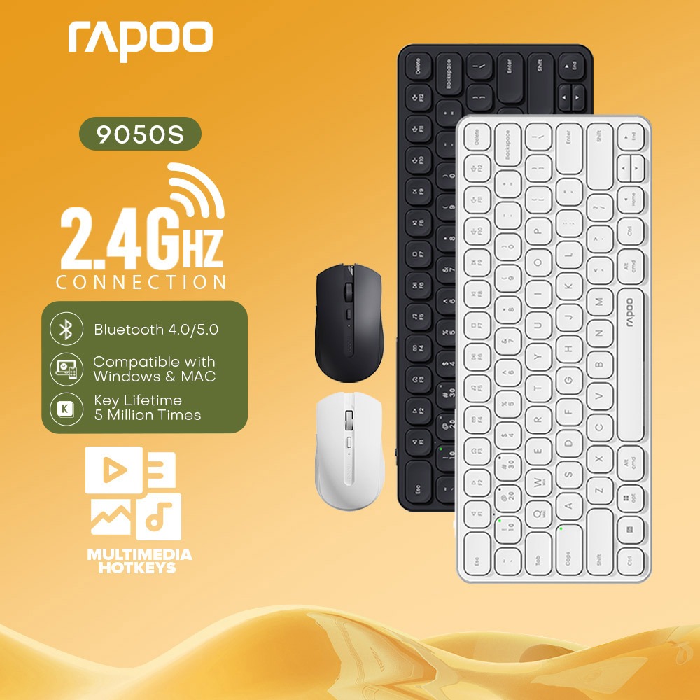 Rapoo 9050S Multi-mode Wireless Ultra-slim Compact Keyboard & Mouse ...