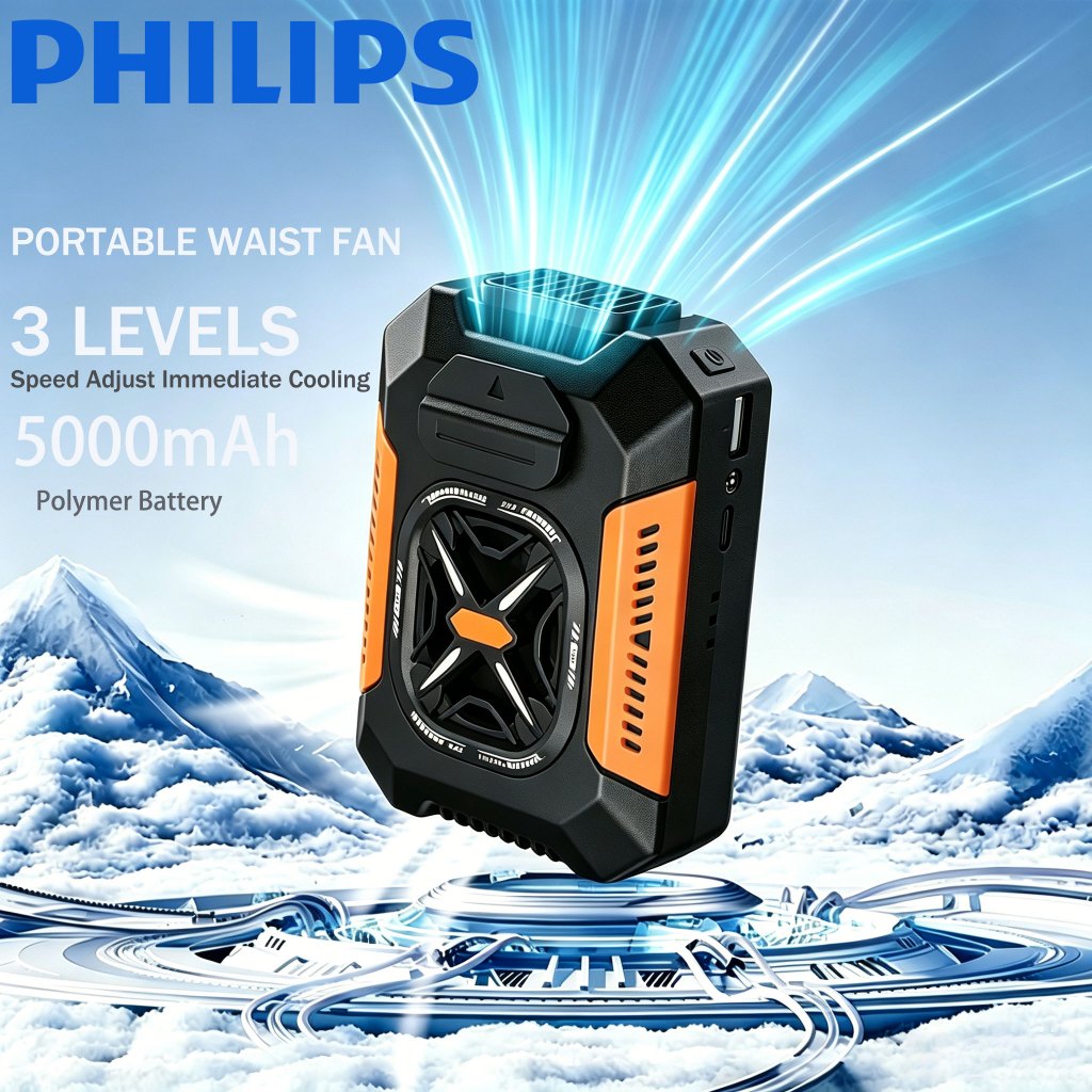 New 5000mAh Portable Waist Fan with LED Display 3 gear Strong Wind ...