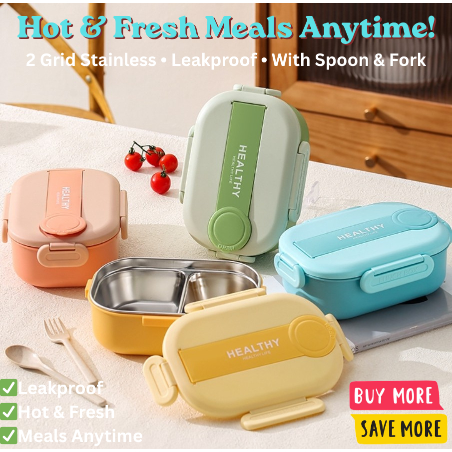 2 Grid Stainless Steel Lunch Box Insulated Bento Box Leakproof Soup ...