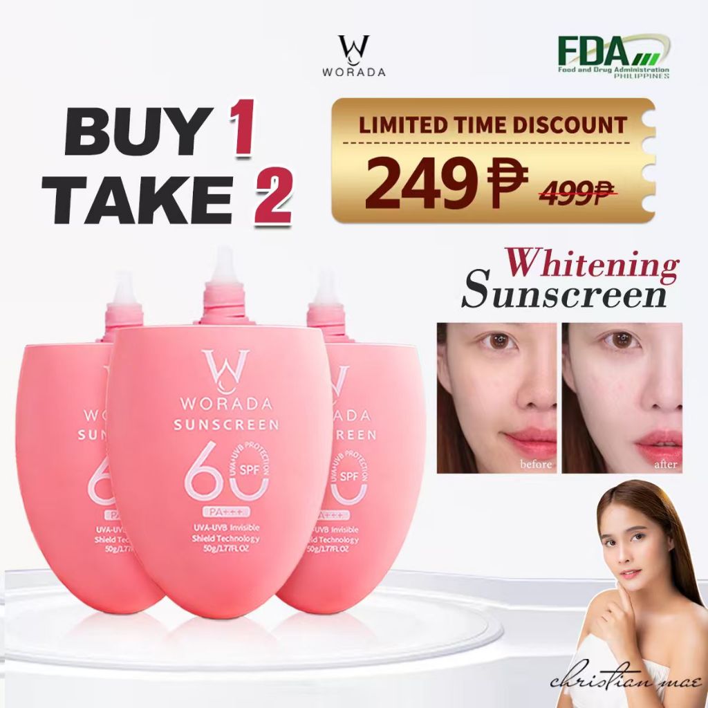 【Buy1Take2】WORADA 3PCS whitening sunscreen SPF 60 PA+++ light sunscreen ...