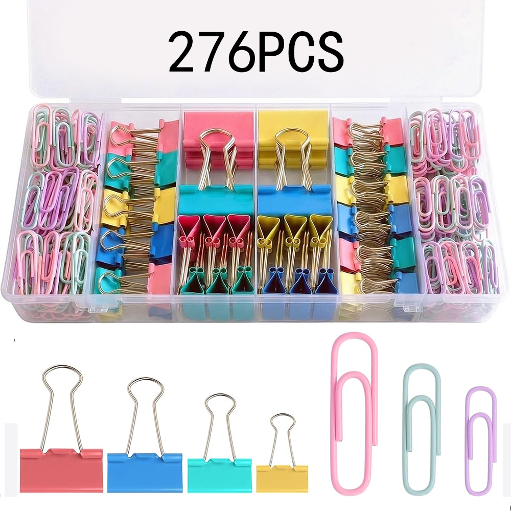 276Pcs Mixed Colore Binder Clips And Paper Clips Organizer Set School ...