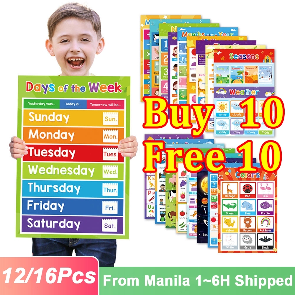 12/16pcs chart for kid educational set wall numbers alphabet chart ...
