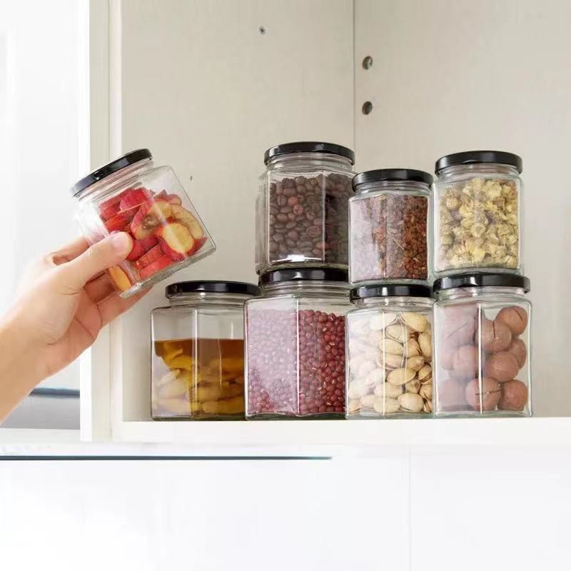 Clear Jar Container for Kitchen Spice with Black Lid 9 Different Sizes ...