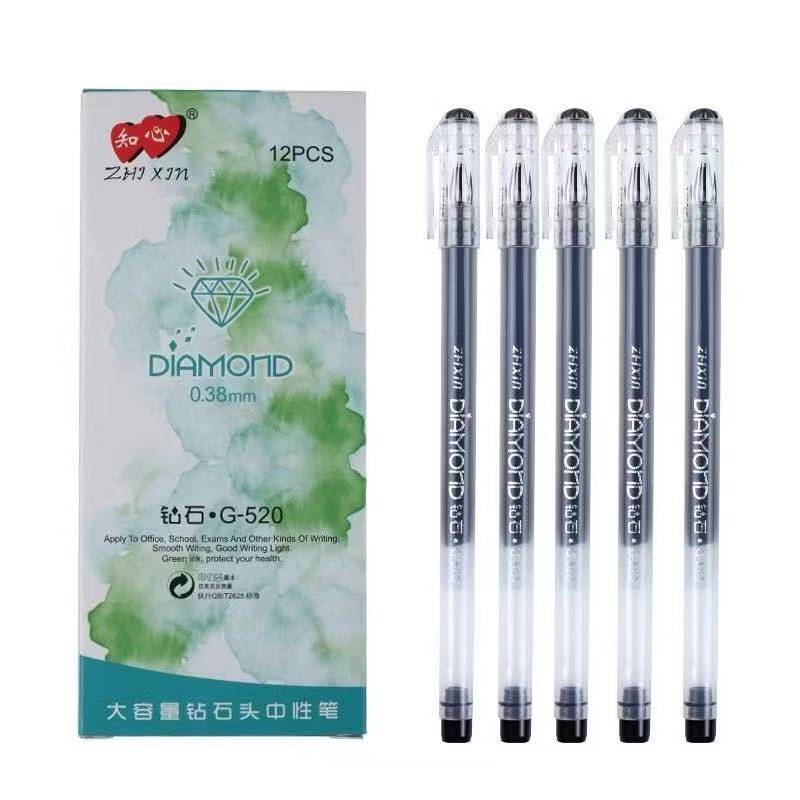 (1Box Or 12pcs) ZHIXIN G-520 DIAMOND GEL PEN 0.38mm Black Student ...