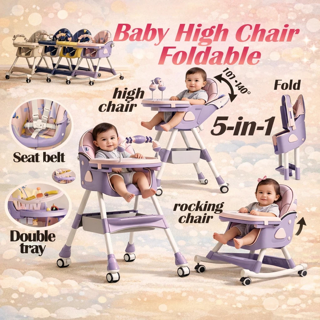 Foldable High Chair for Baby Feeding Table Rocking Chair Seat Belt ...