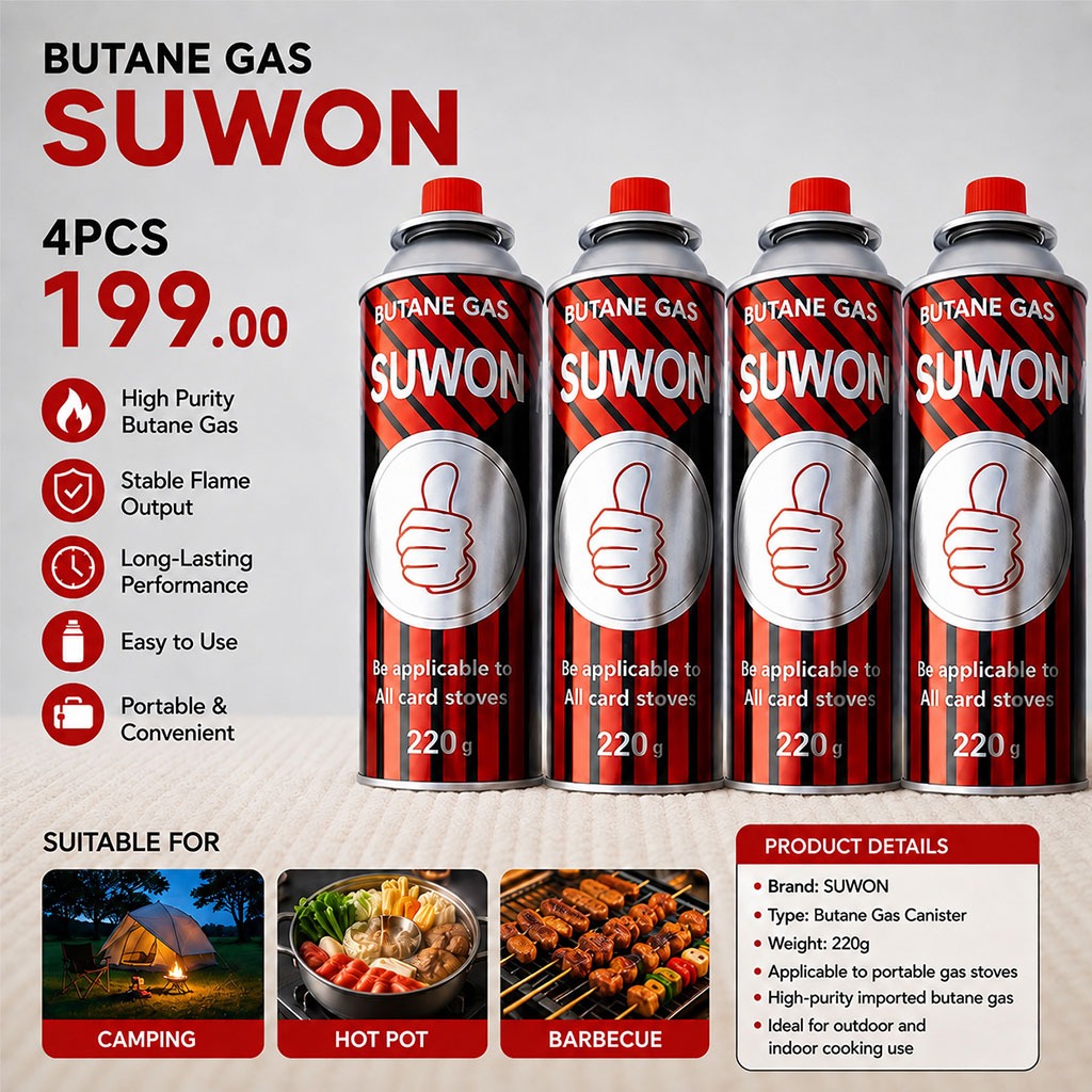 SUWON Butane Gas – 220g Explosion-Proof Canisters (4/8/12pcs) for ...
