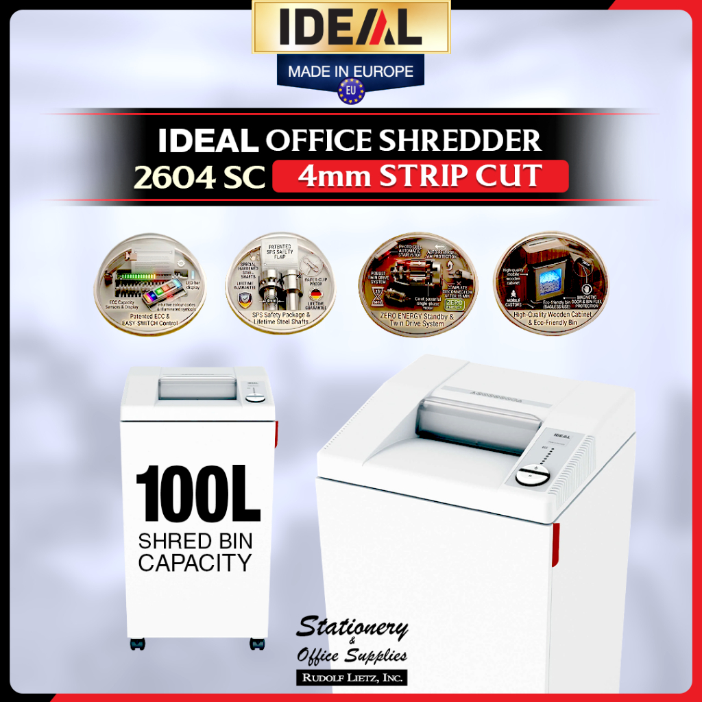 IDEAL 2604 Large Capacity Paper Shredder for Office 4mm Strip Cut Shred ...