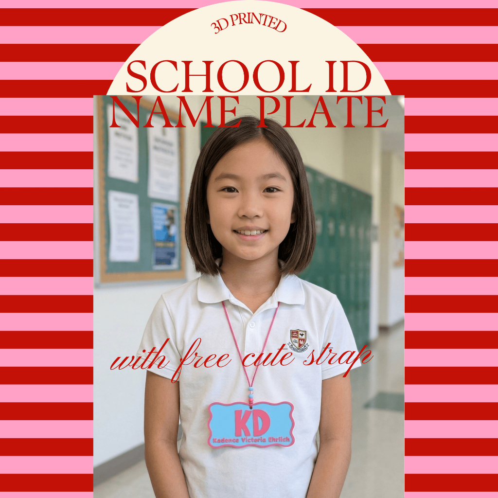 3D Printed School Name Plate with Free Strap, Beads Made Light Not ...
