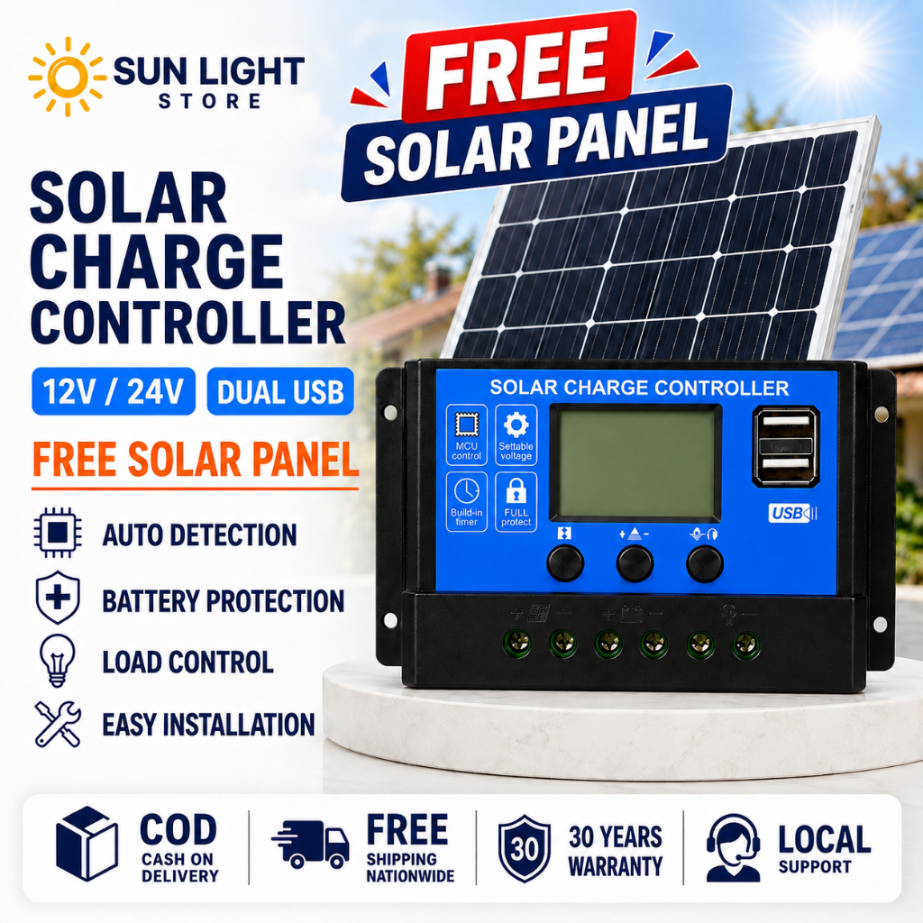 Solar Regulator Charge Controller 12V/24V LCD Display PWM Dual USB With ...