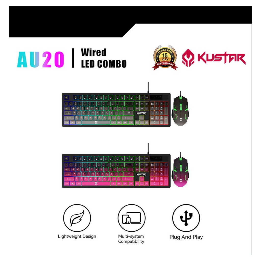 Zeus x Kustar RGB Gaming Keyboard Mouse Combo Wired 104 Keys LED ...