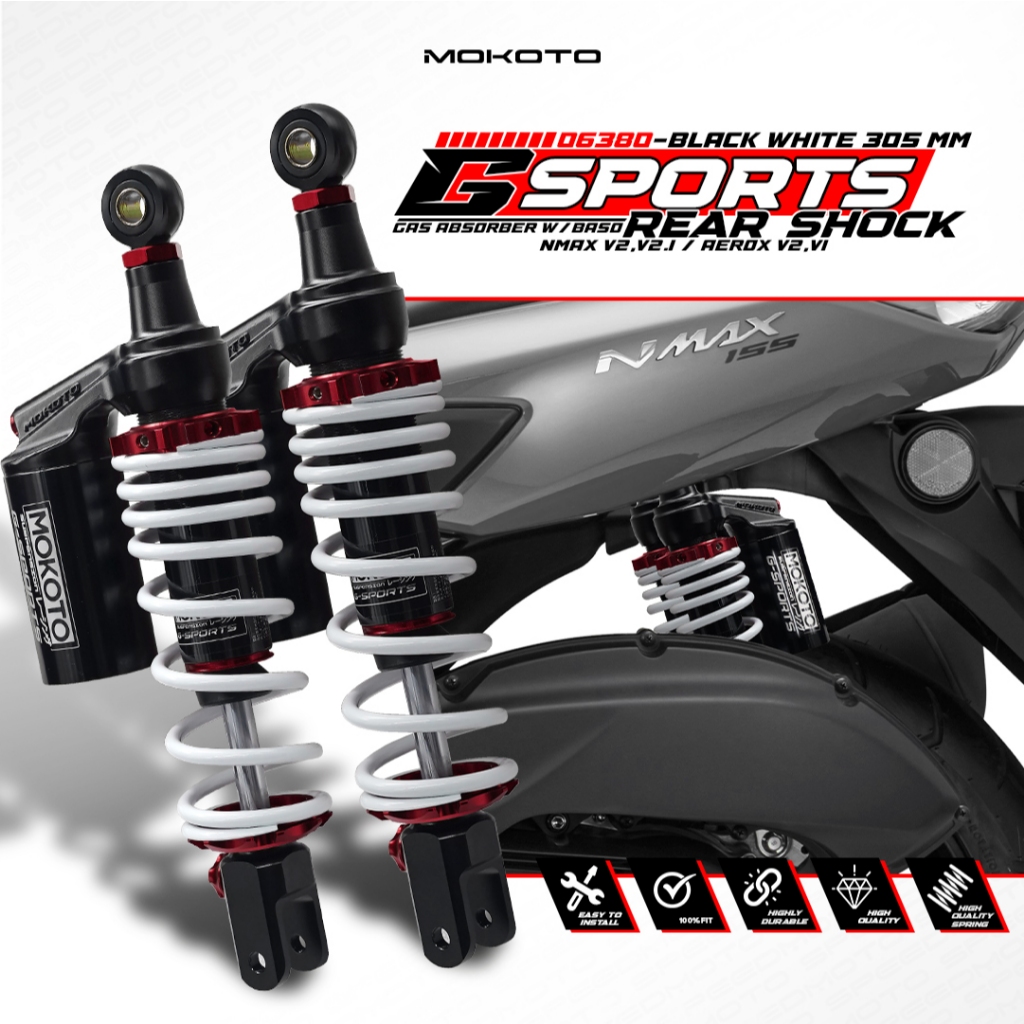 MOKOTO YAMAHA NMAX V2/V2.1/AEROX V2/V1 305MM REAR SHOCK GAS ABSORBER ...