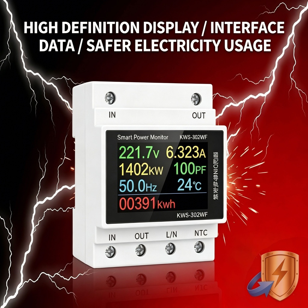 D52 8IN1 DIN Rail AC Energy Meter 220V Voltage Current Power Frequency ...