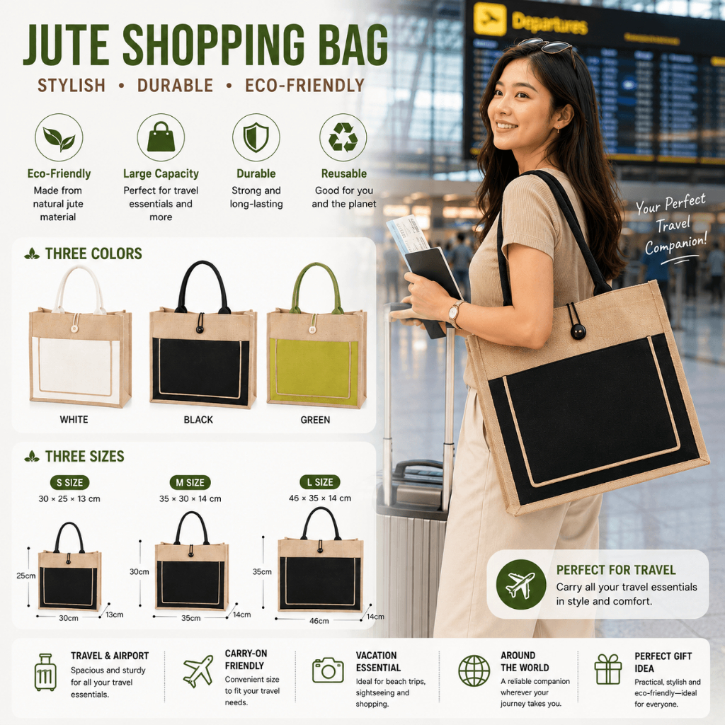 Abaca Tote Bag Linen Jute Burlap Shoulder Bag Plain Design With Pocket ...