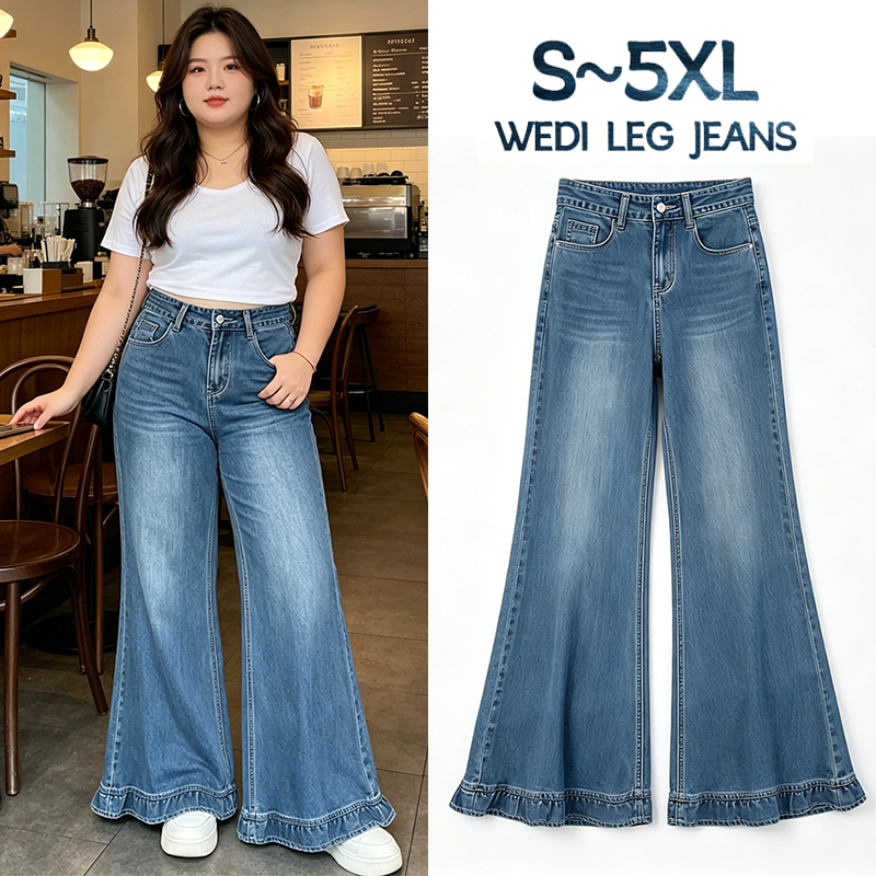 S~5XL baggy jeans for women size wide leg retro korean denim pants blue ...