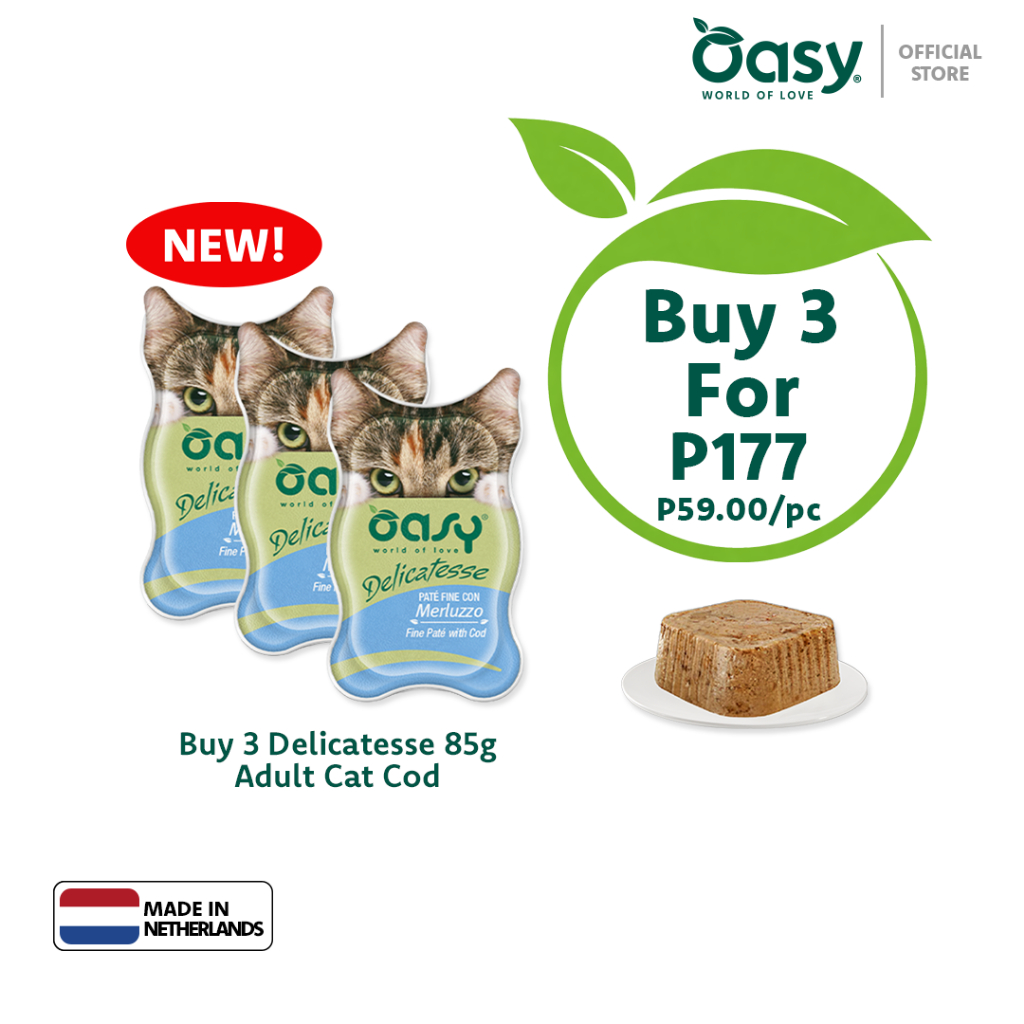 New Oasy Delicatesse Fine Pate for Adult Cat in Cod 85g x 3 trays ...