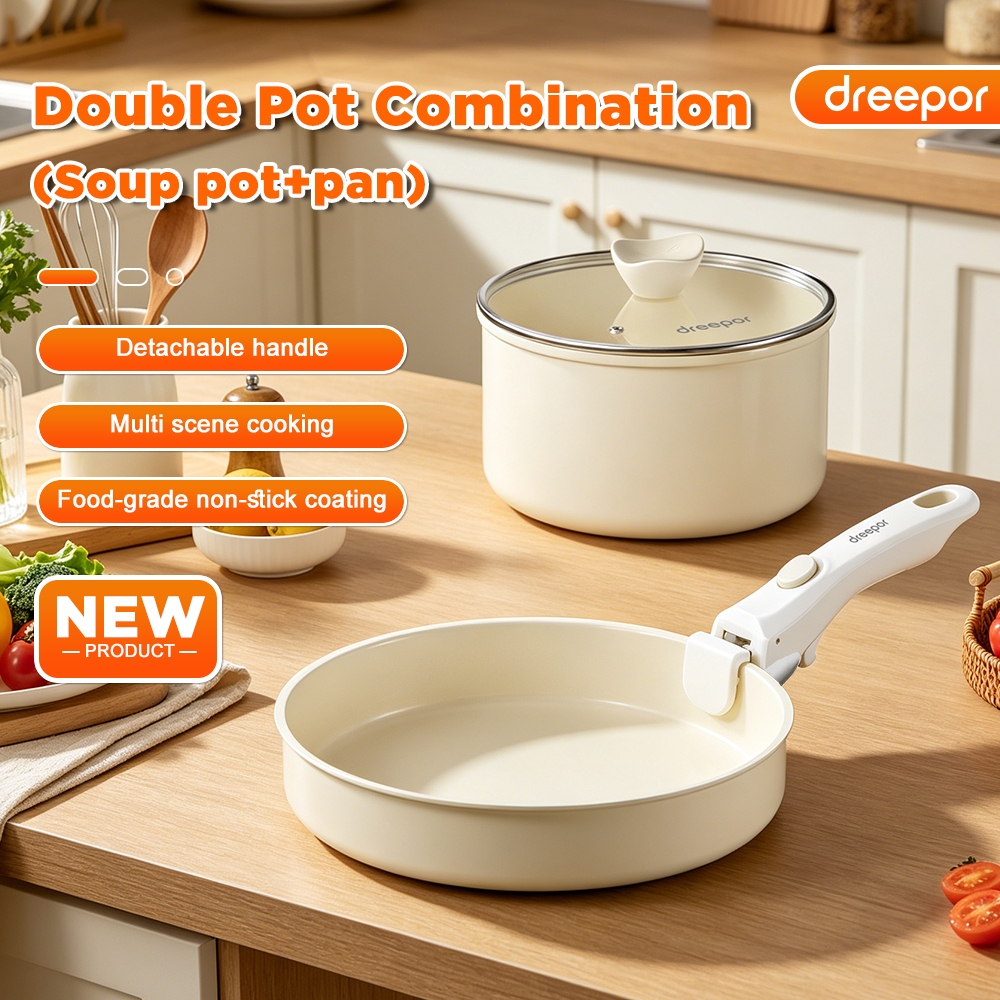 Dreepor Detachable Handle Cookware Set Non Stick Frying Pan Sauce Pot ...