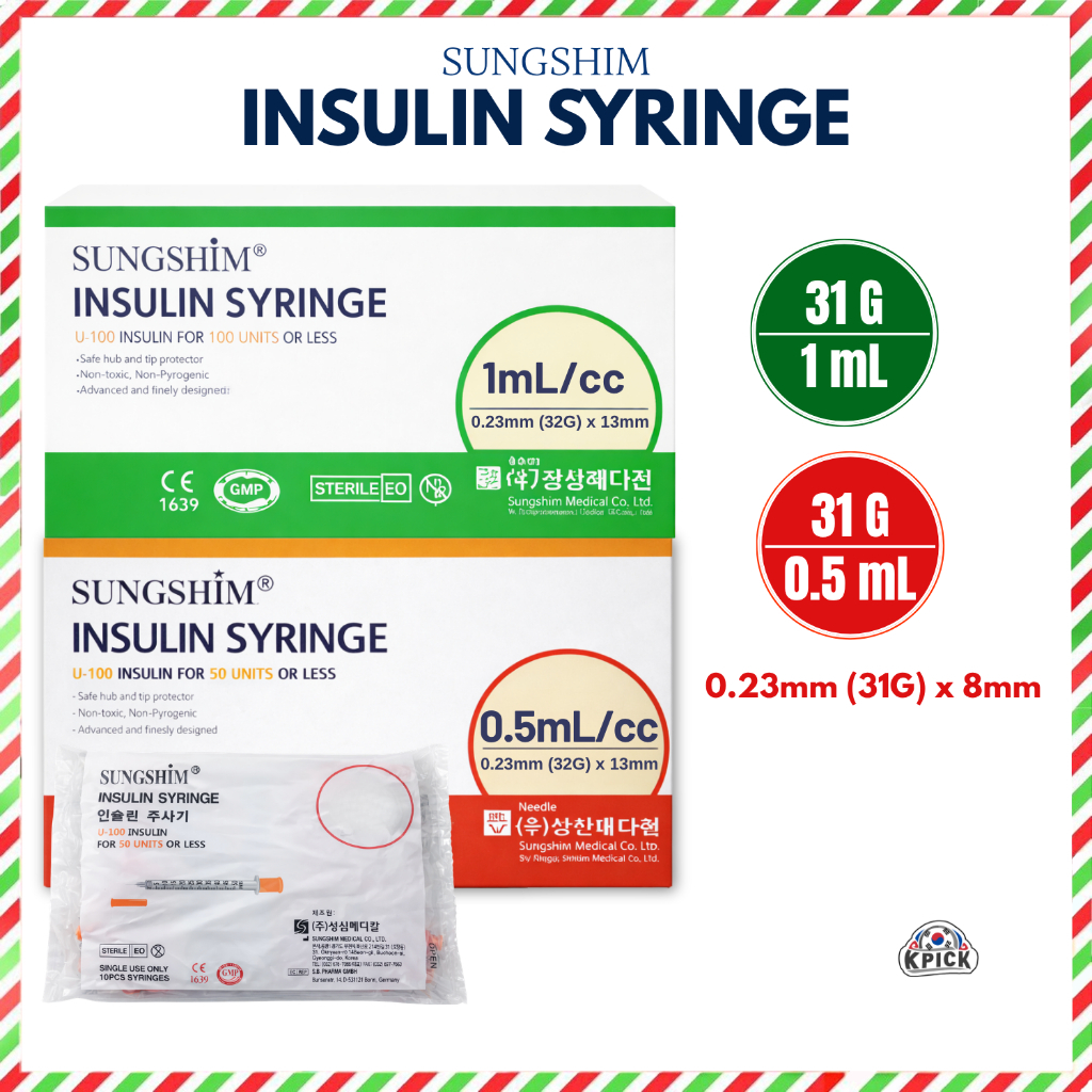 Sungshim Insulin Syringe | 31G x 0.5mL or 1mL | 100pcs/Box | Shopee ...