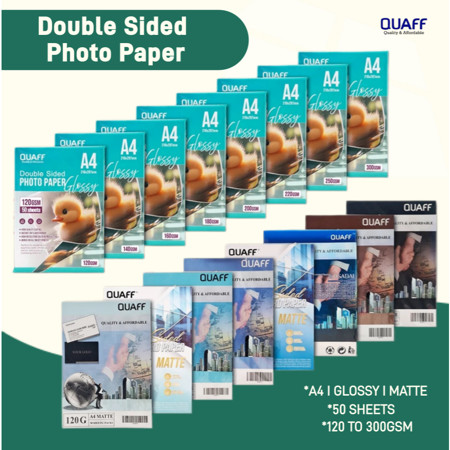 Quaff Double Sided Photo Paper Matte or Glossy A4 Size - 50Sheets ...