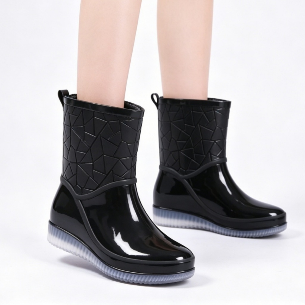 Women's Fashionable Round-Toe Rain Boots Non-Slip Waterproof Rubber ...