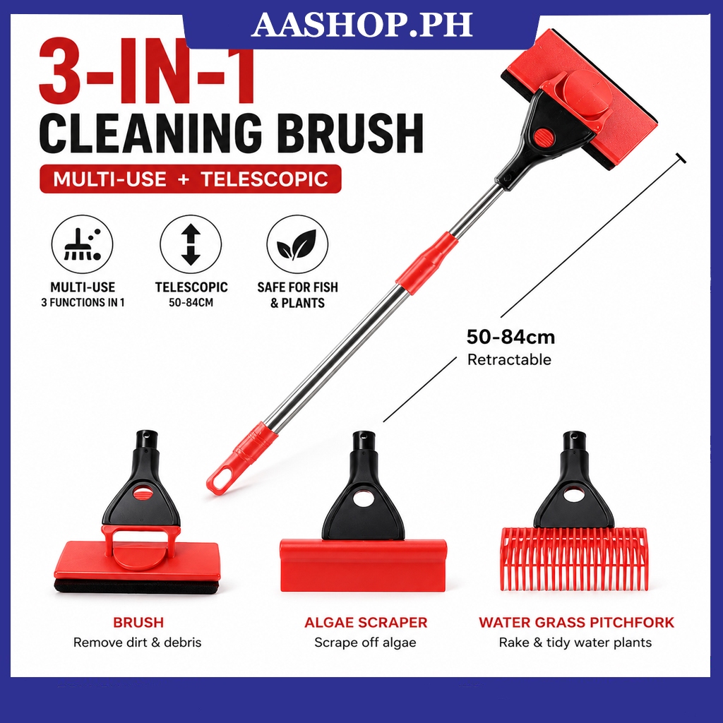 3in1 Scalable fish tank brush Aquarium Brush Sponge Scraper Long Handle ...