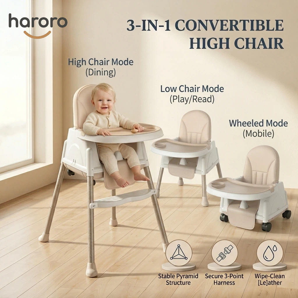 3-in-1 Baby High Chair Heavy Duty Feeding Chair for Toddler Adjustable ...