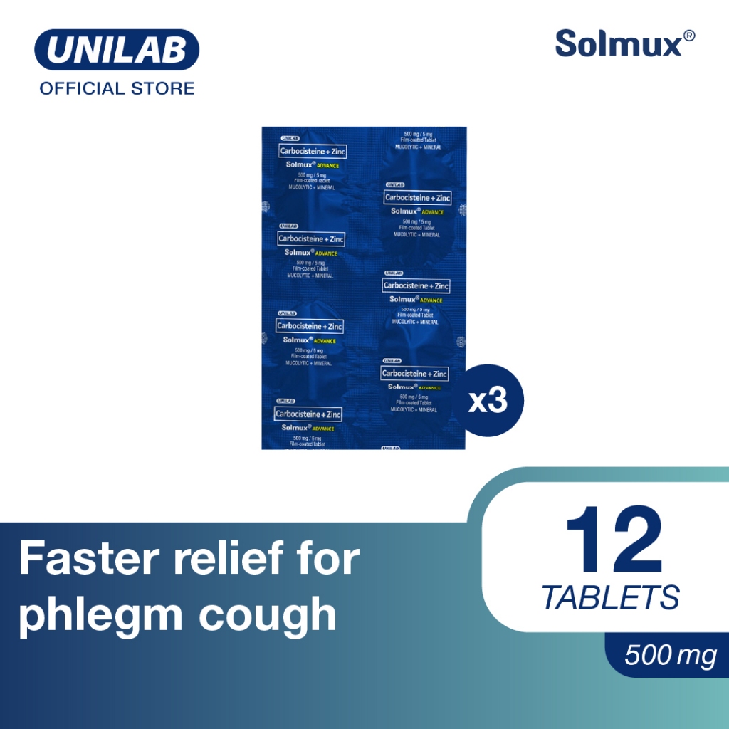 Unilab Solmux Advance 12 Tablets - Cough with Phlegm Medicine ...