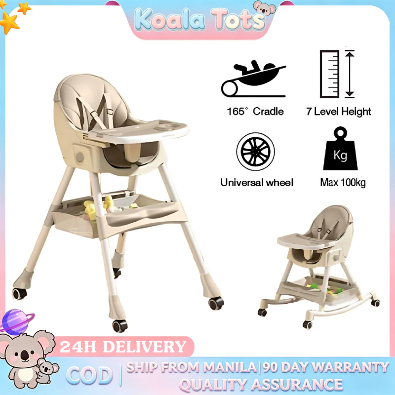 High Chair Foldable Baby High Chair with Tray Brake Wheels Safety ...