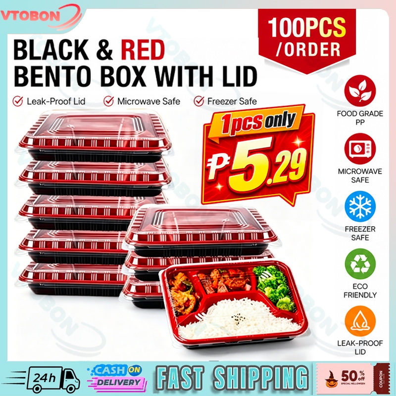 Disposable Bento Box with Plastic Lid 100PCS Meal Prep Container ...