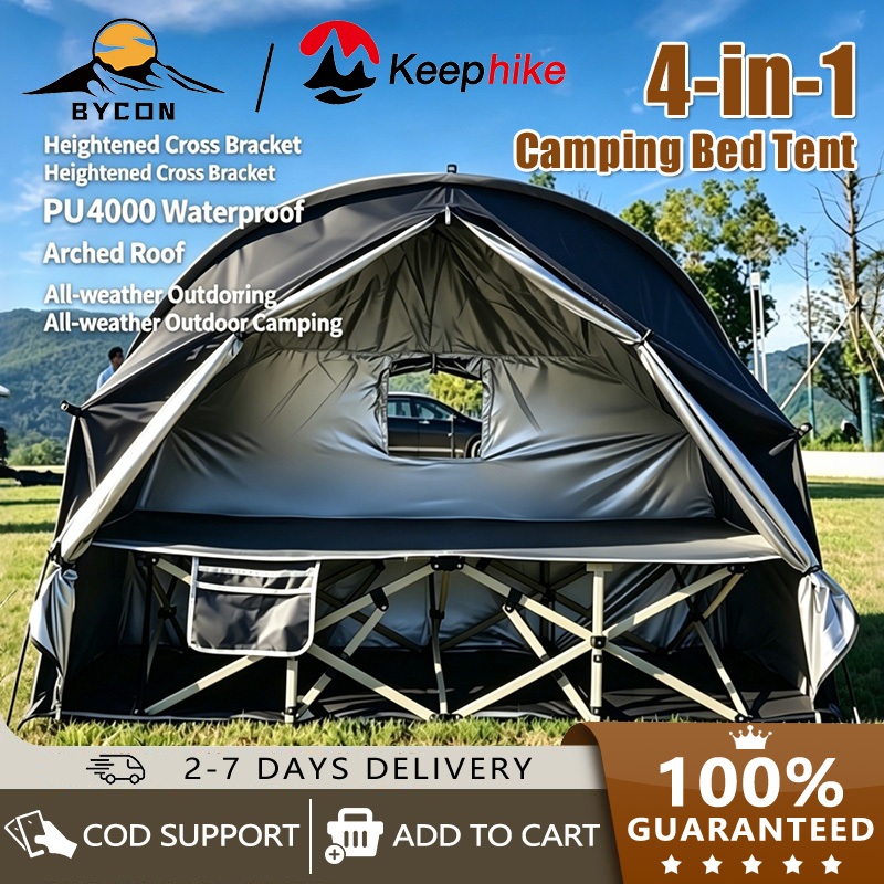 4-in-1 Camping Cot Tent, Elevated Cross-Braced PU4000 Rainproof Tent ...