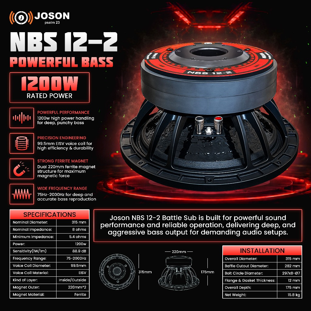 Joson NBS 12-2 Dual Magnet Sub Speaker (1 Pc) | Shopee Philippines