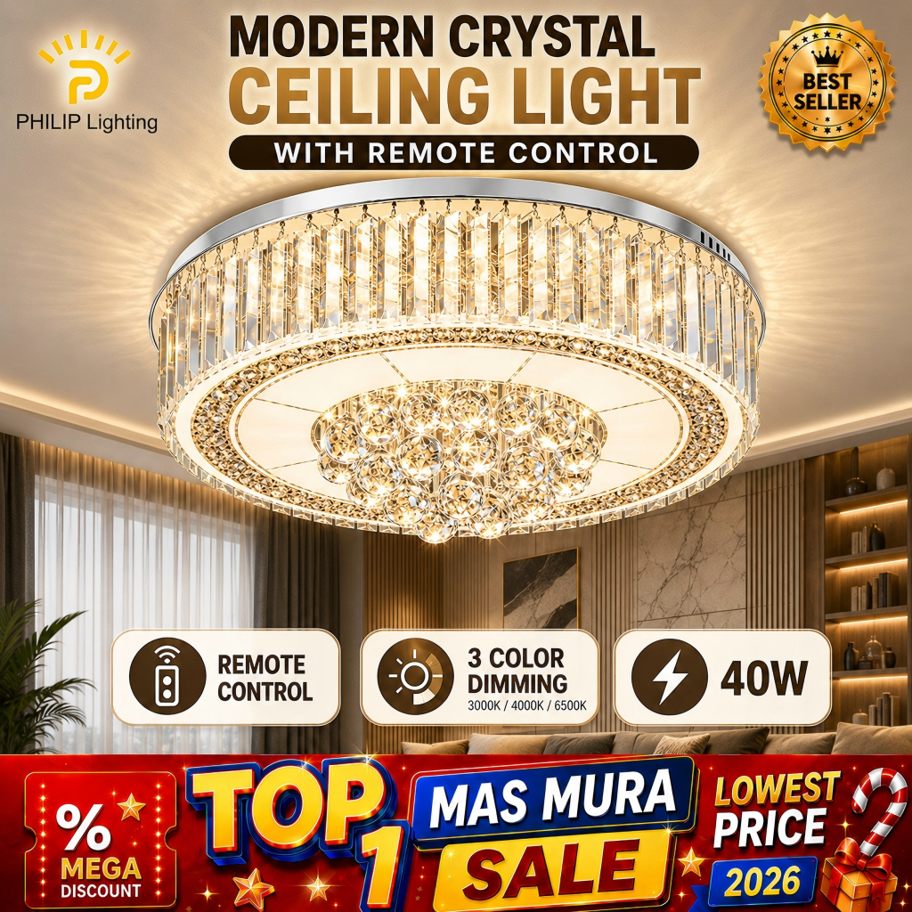 LED Crystal Ceiling Light Energy Saving 200W Remote Dimmable 3 Color ...