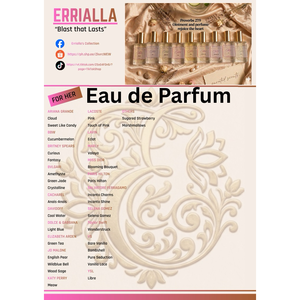 Errialla Inspired Perfumes for HER - EDP 30% oil based - 50ML | Shopee ...