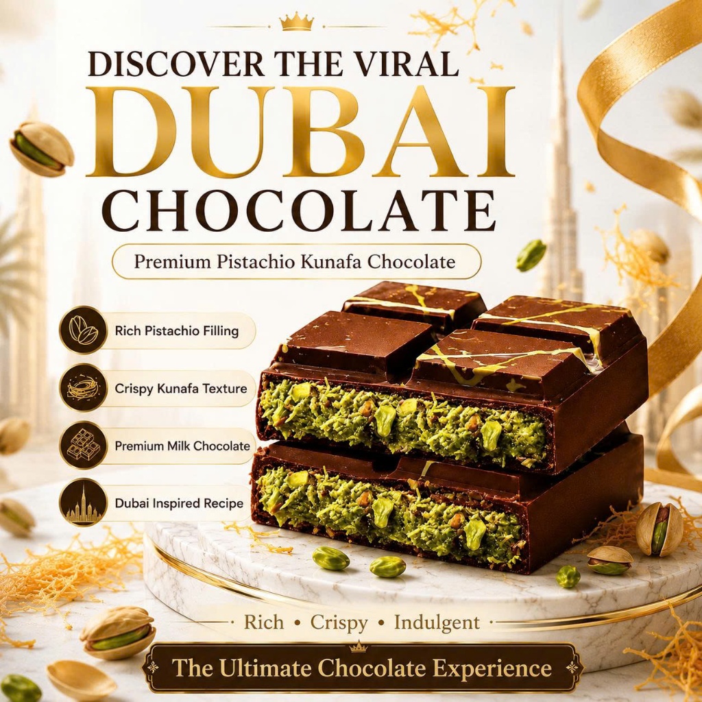 Dubai Chocolate Premium Pistachio Chocolate Bar with Crispy Kunafa ...