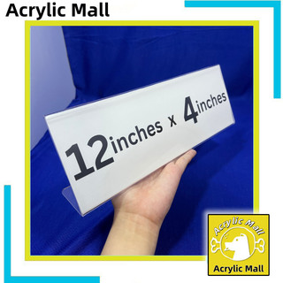 Clear Acrylic SLANT style [12" x4"] Table Name Sign Holder Landscape ...